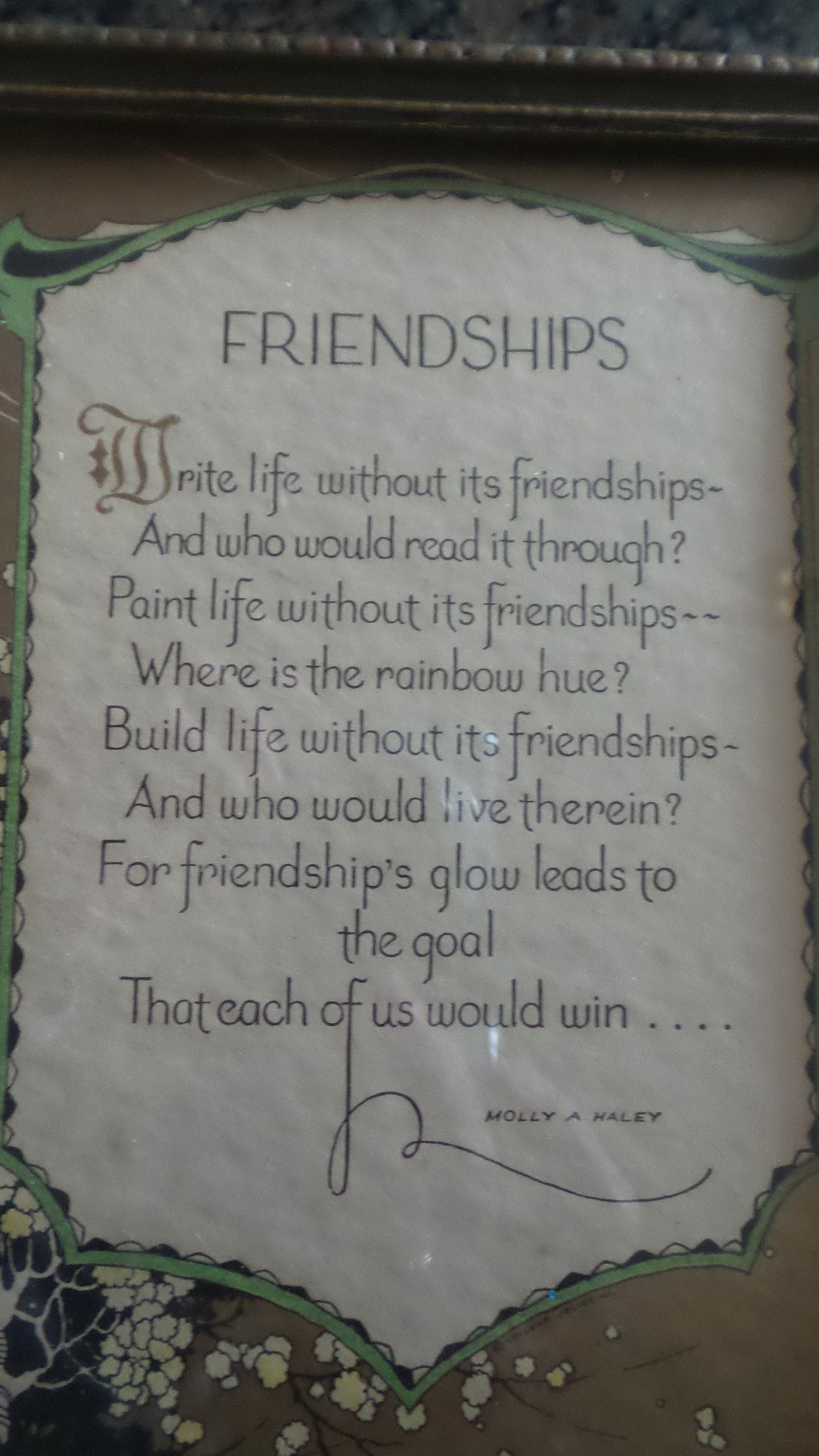 Antique Verse Motto Print FRIENDSHIPS Poem by Molly Haley, Framed, 7-1/ ...