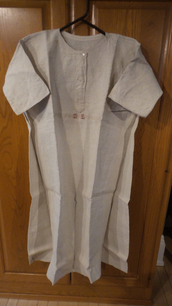 Antique Linen Flax Night Gown circa 1900 Natural Undy… - Gem