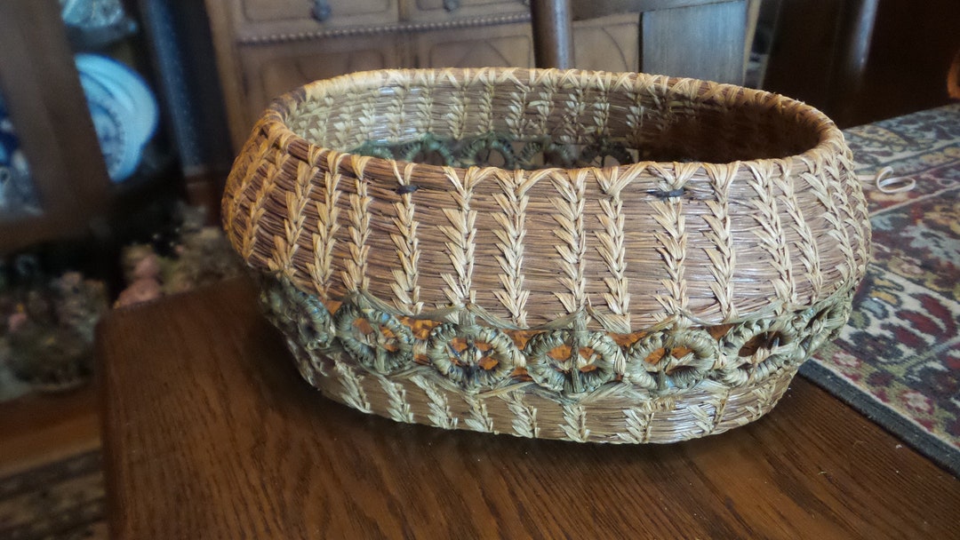 Antique PINE NEEDLE BASKET Oval 8", Cabin, up North, Southwest - Etsy