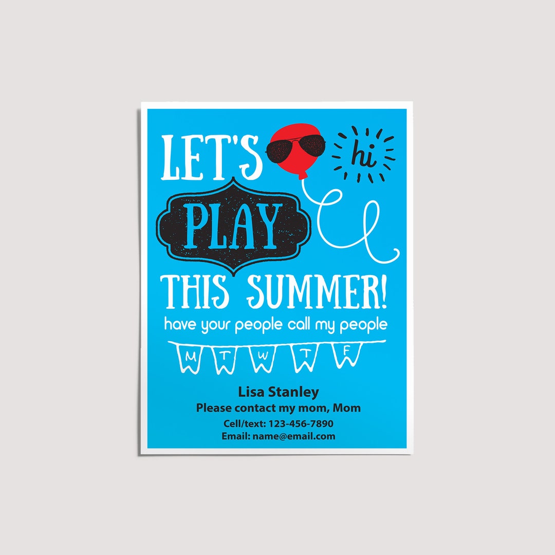 Playdate Card, Let's Play This Summer, Mom Calling Card, Kid Invitation ...