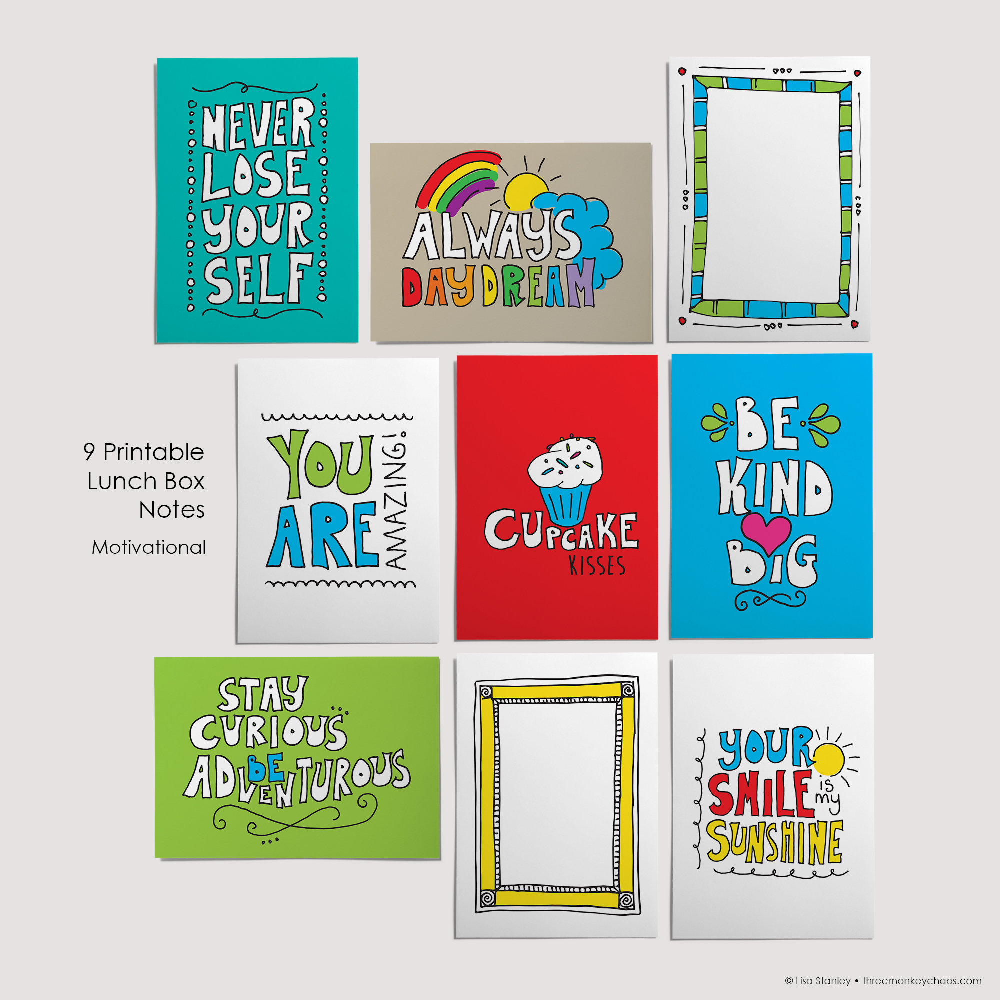 9 Motivational Cards / PRINTABLE Lunch Box Notes / Lunchbox Cards ...