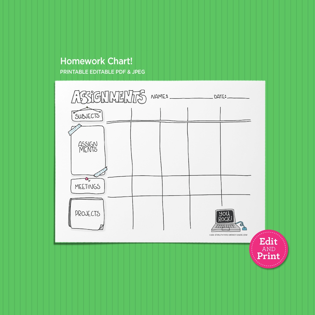 Homework Chart | Virtual Learning | School Assignments | Student ...