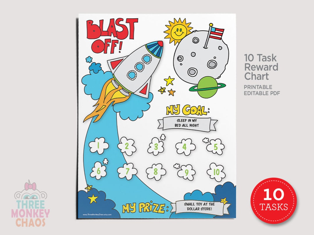 10 Tasks - Rocket Ship Reward Chart for Kids, Chore Chart, Good ...