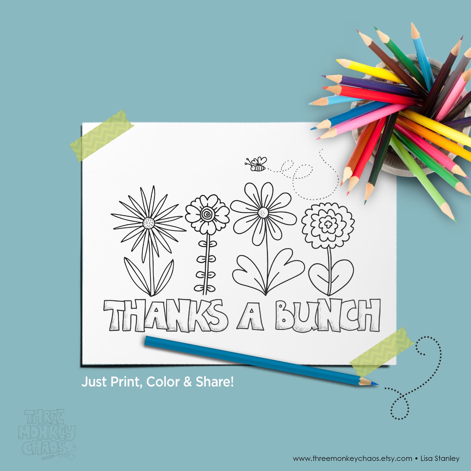 Thanks a Bunch - Coloring Page | Teacher Appreciation | Thank You Card ...