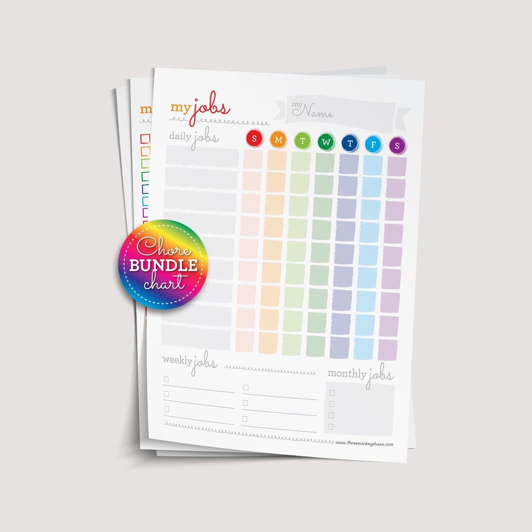 BUNDLE Chore Charts - Rainbow | Printable Chore Chart, Goal Chart ...