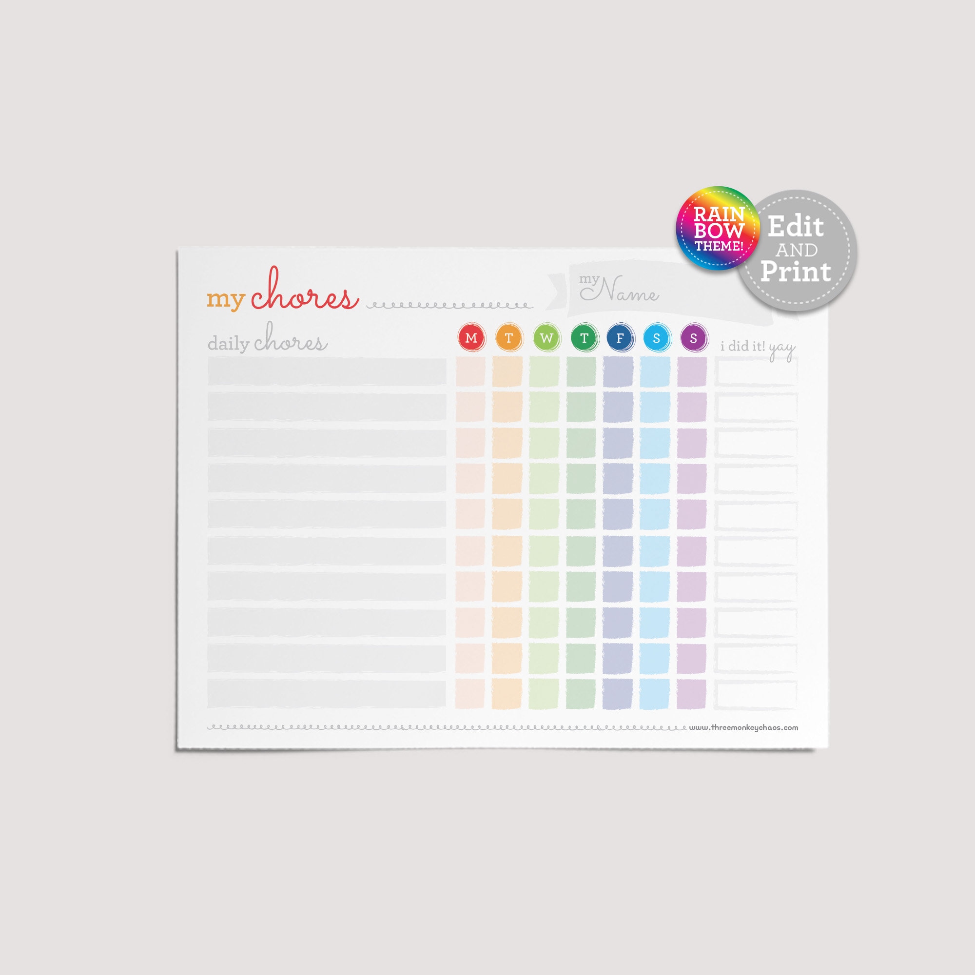 My Chores - Rainbow | Printable Chore Chart, Jobs for Kids, Behavior ...