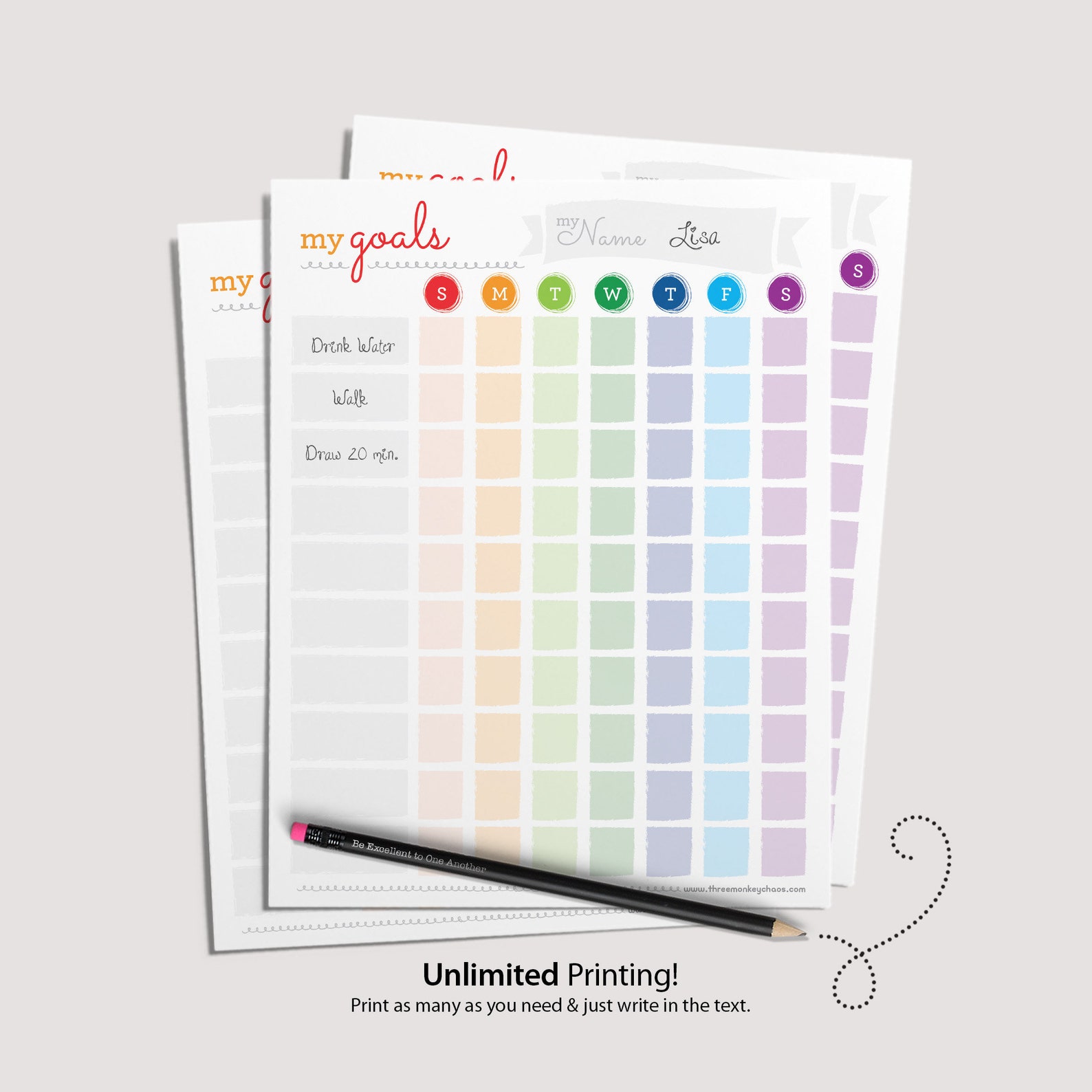 My Goals - Rainbow | Printable Goal Chart, Habit Tracker, Daily Routine ...