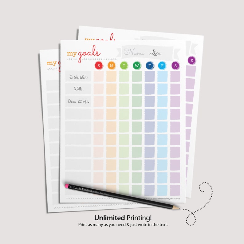 My Goals - Rainbow | Printable Goal Chart, Habit Tracker, Daily Routine ...