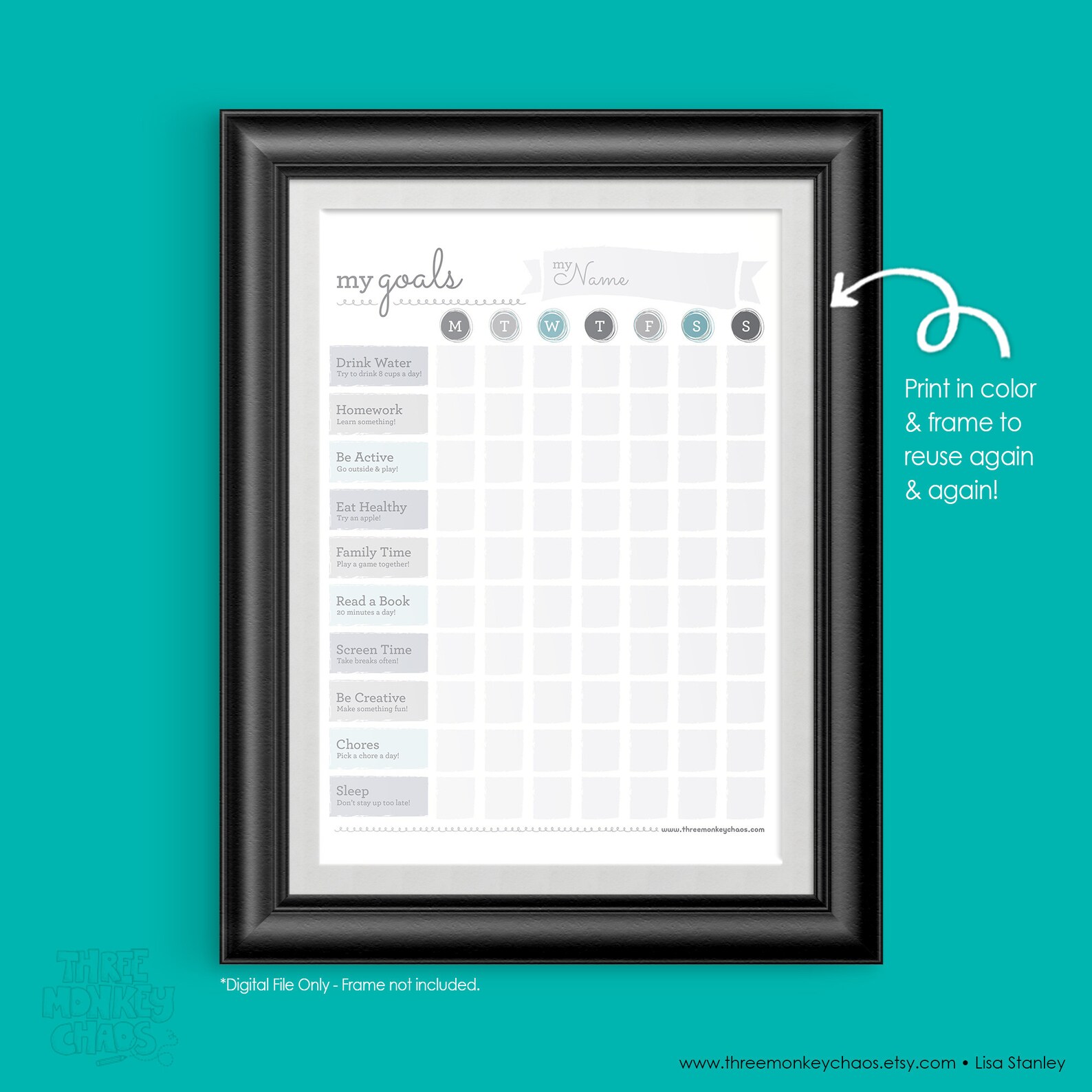 PRINTABLE Daily Goals Gray Habit Tracker Daily Routine Kids Chores ...