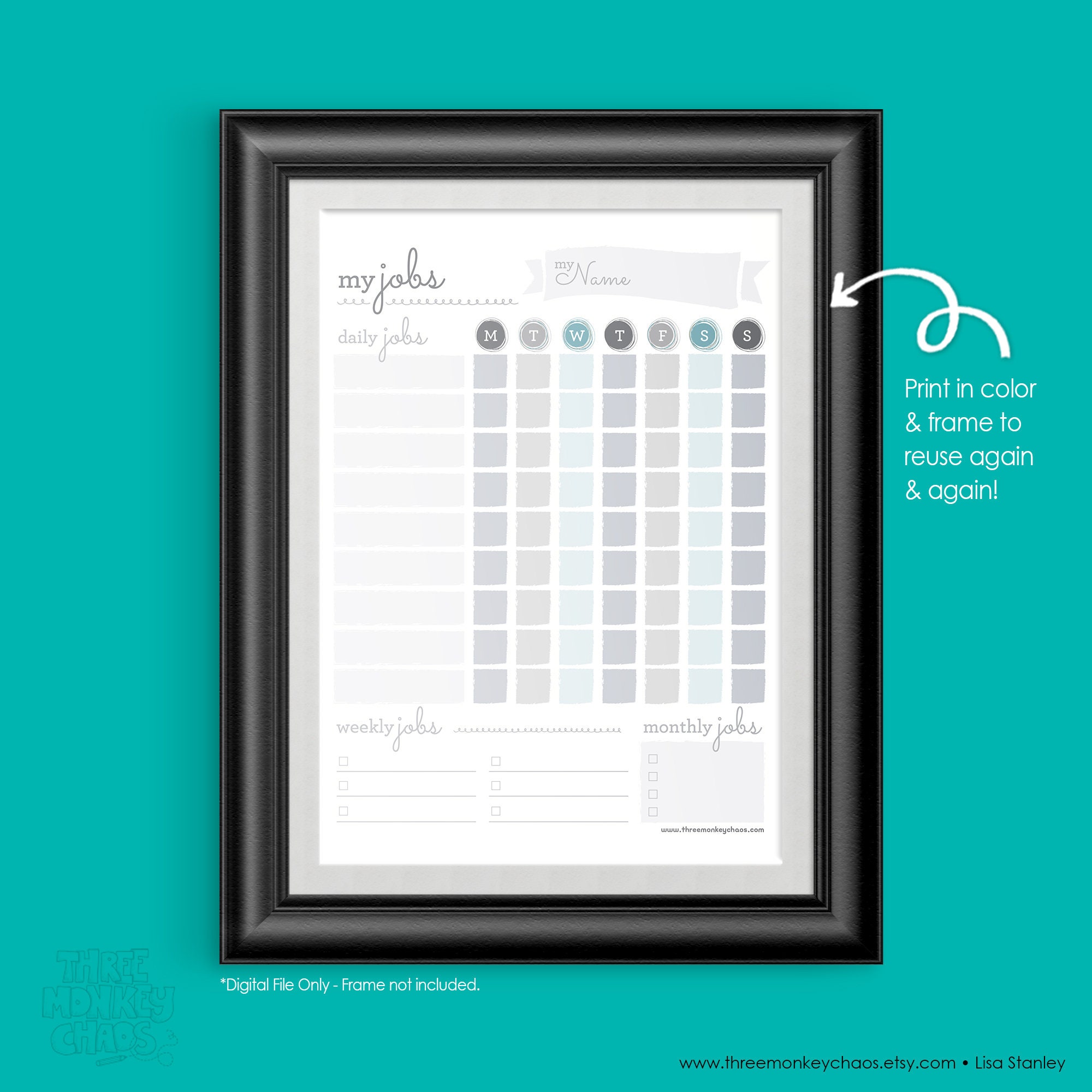PRINTABLE Job Chart - Gray | Daily, Weekly, Monthly Chore Chart | Kids ...