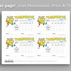 Weekly Transportation Note | Bus Note | After School Program | Car ...