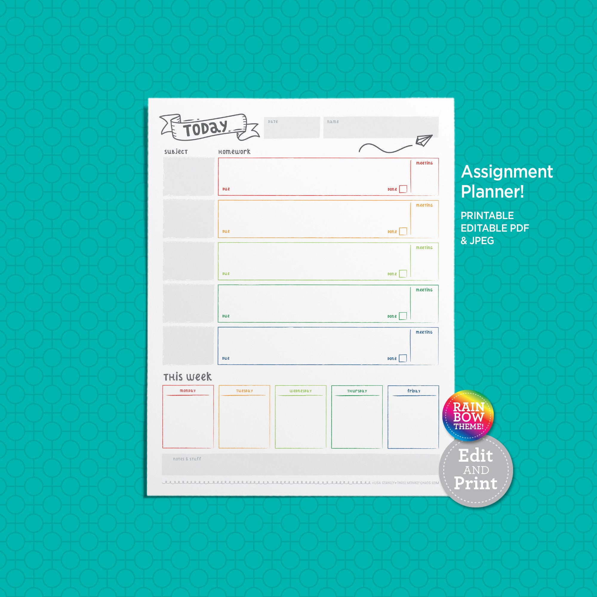 Assignment Tracker Homework Chart Virtual Learning Etsy