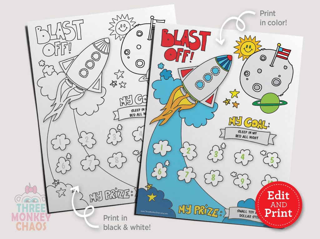 10 Tasks - Rocket Ship Reward Chart for Kids, Chore Chart, Good ...