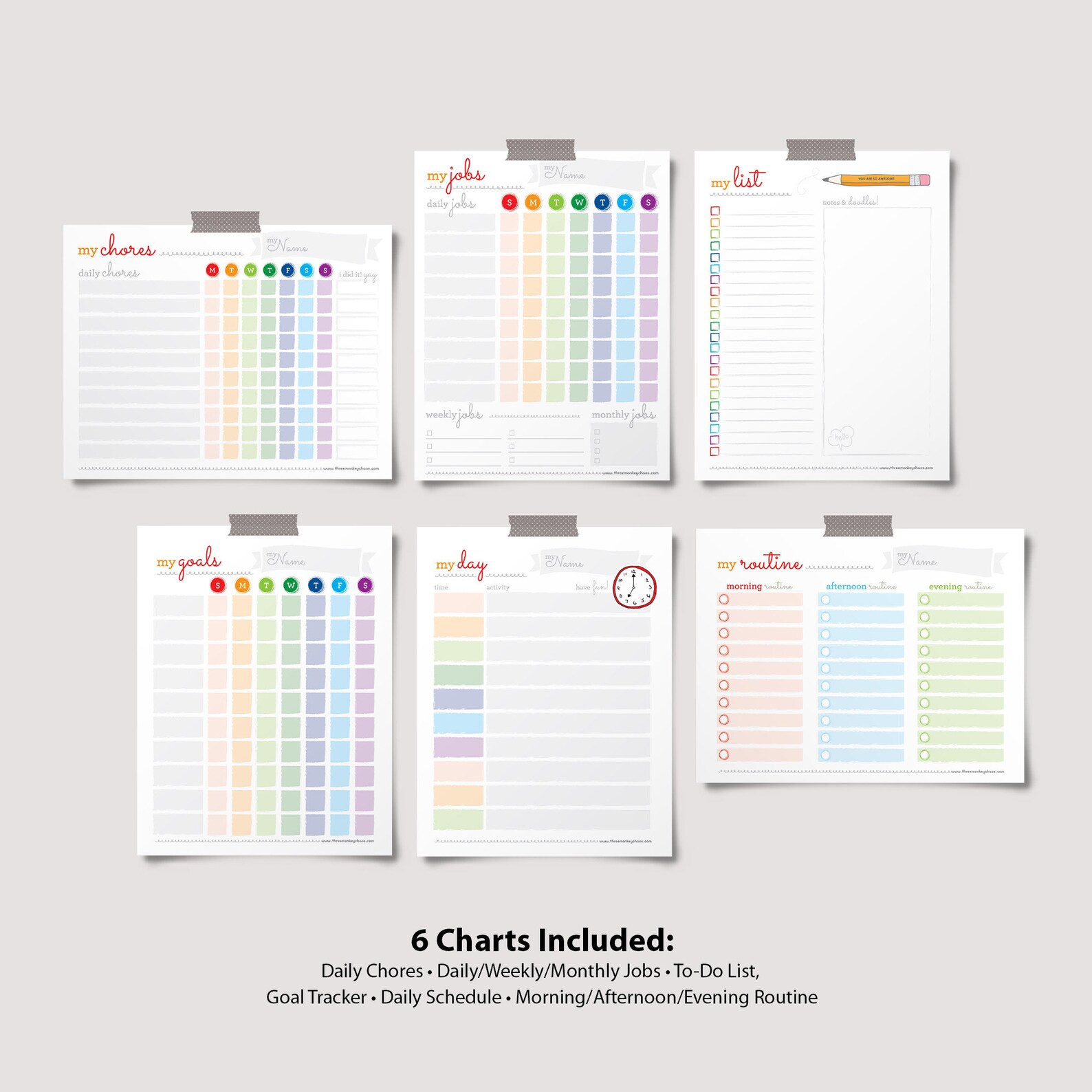BUNDLE Chore Charts Rainbow Printable Chore Chart Goal - Etsy