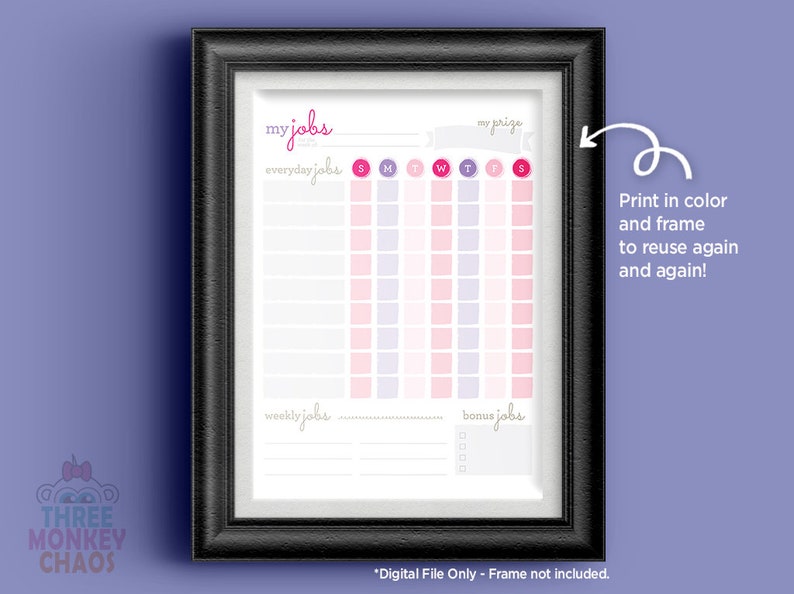 Printable Chore Chart - PINK | Daily, Weekly, Bonus Job Chart | Kids ...