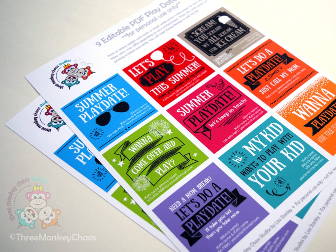 Playdate Cards | Summer Play Date | Printable Invitations | Mommy ...