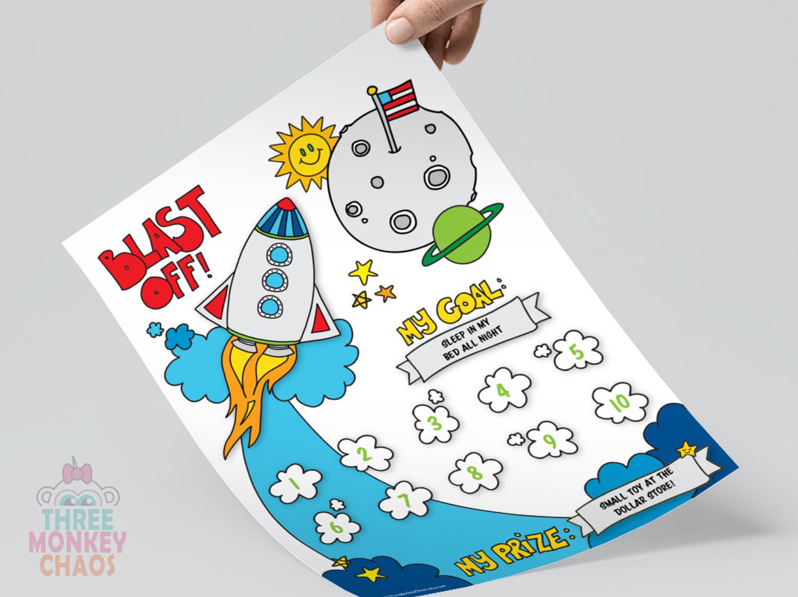 10 Tasks Rocket Ship Reward Chart for Kids, Chore Chart, Good Behavior ...