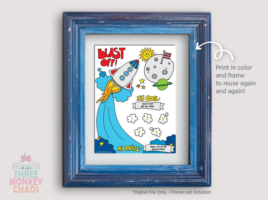 5 Tasks Rocket Ship Reward Chart, Printable Chore Chart for Kids, Good ...
