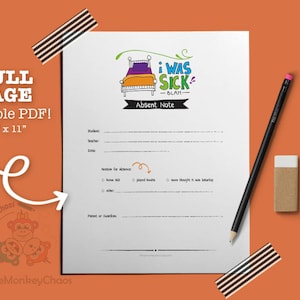 FULL PAGE - Sick Note / Absent Note | School Excuse Note | Note for ...