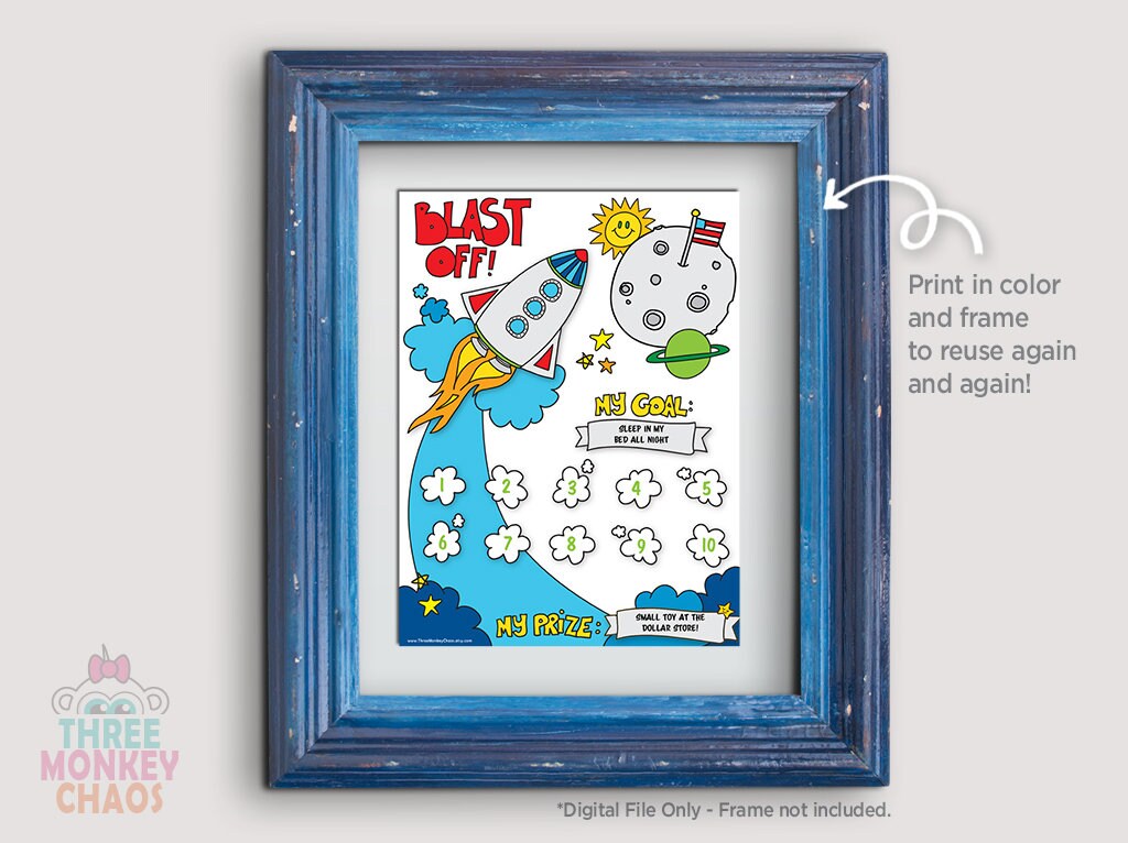 10 Tasks - Rocket Ship Reward Chart for Kids, Chore Chart, Good ...
