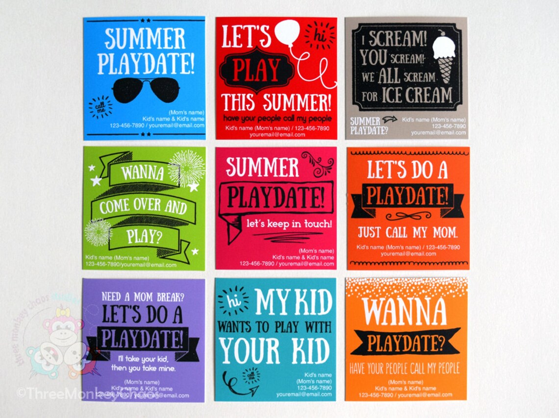 Playdate Cards | Summer Play Date | Printable Invitations | Mommy ...
