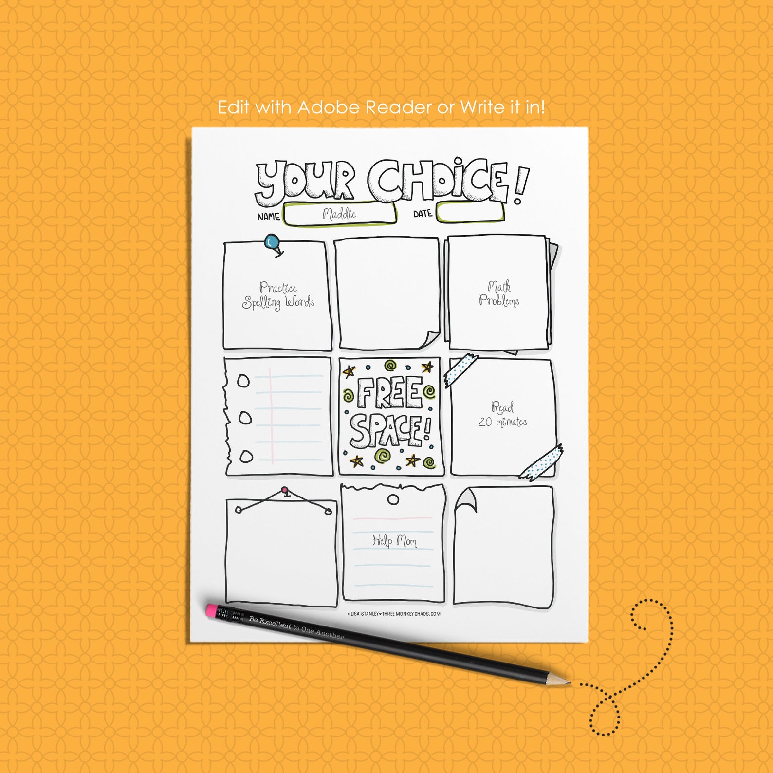 Choice Board Homework Chart Chore Chart Reward Virtual - Etsy