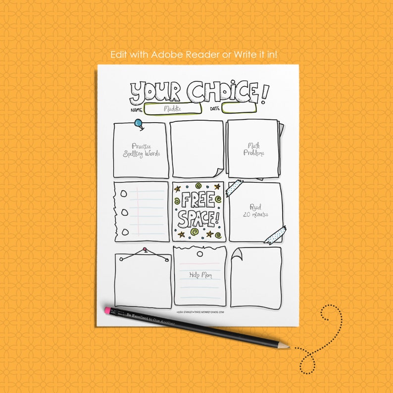 Choice Board Homework Chart Chore Chart Reward Virtual - Etsy