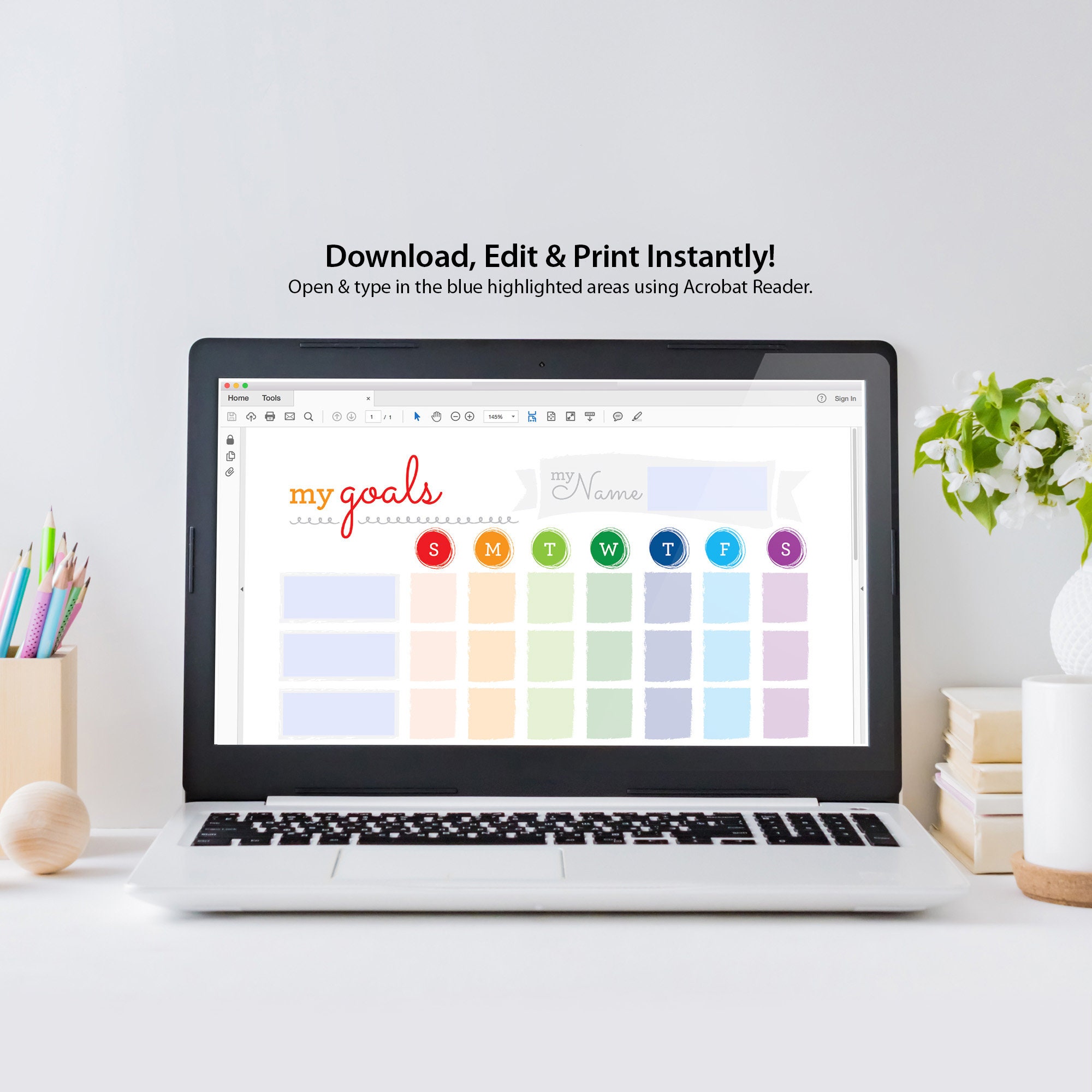My Goals - Rainbow | Printable Goal Chart, Habit Tracker, Daily Routine ...