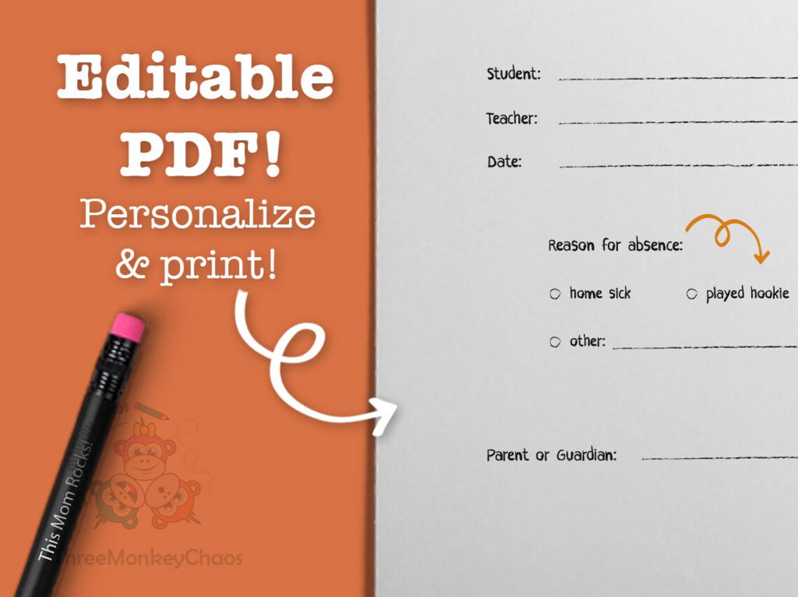 FULL PAGE - Sick Note / Absent Note | School Excuse Note | Note for ...