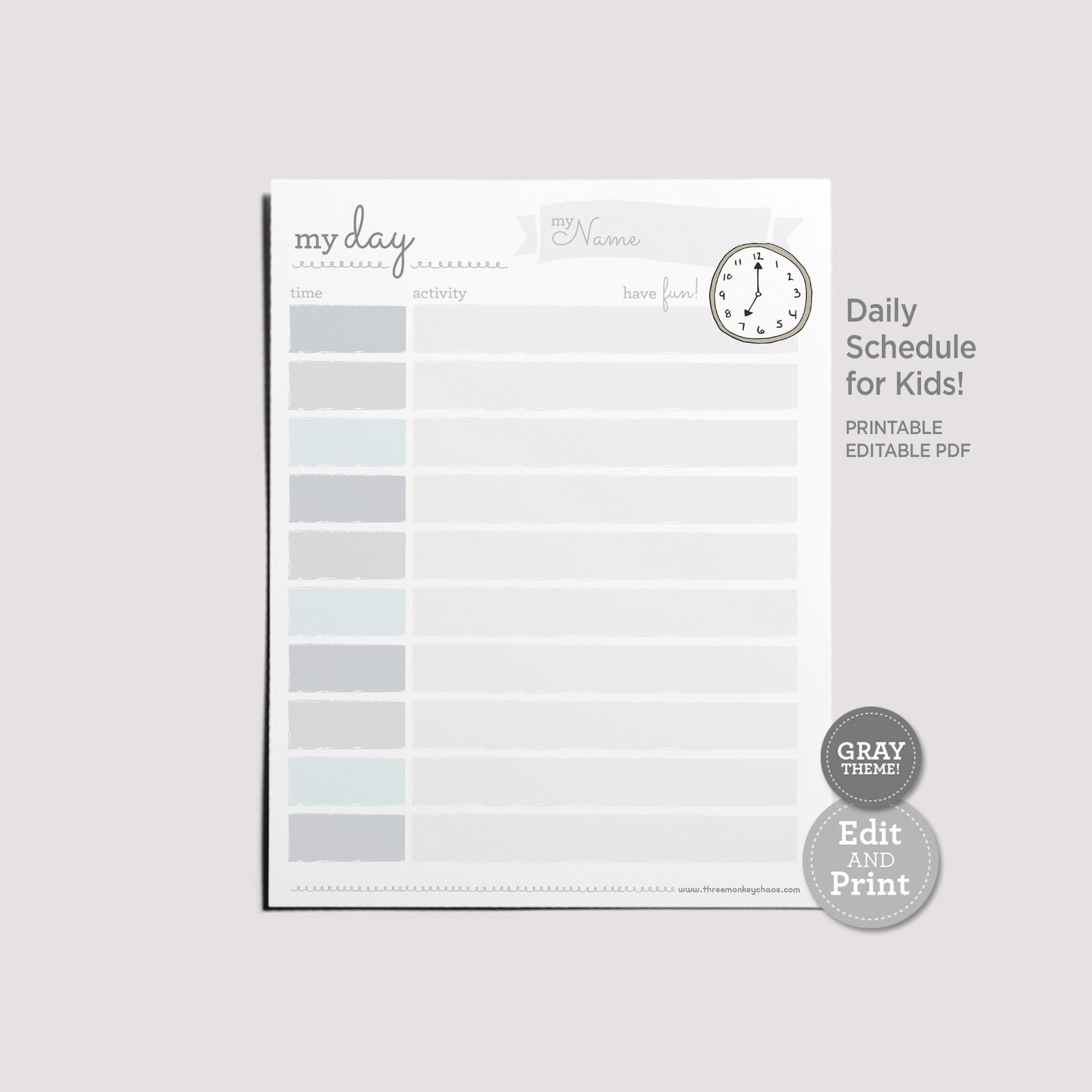 PRINTABLE Daily Schedule - Gray | Daily Routine | Kids Chores ...