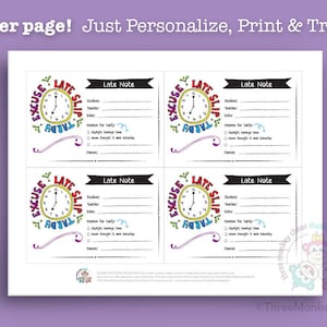 Late / Tardy Note | School Excuse Note | Note for Teacher | Editable ...