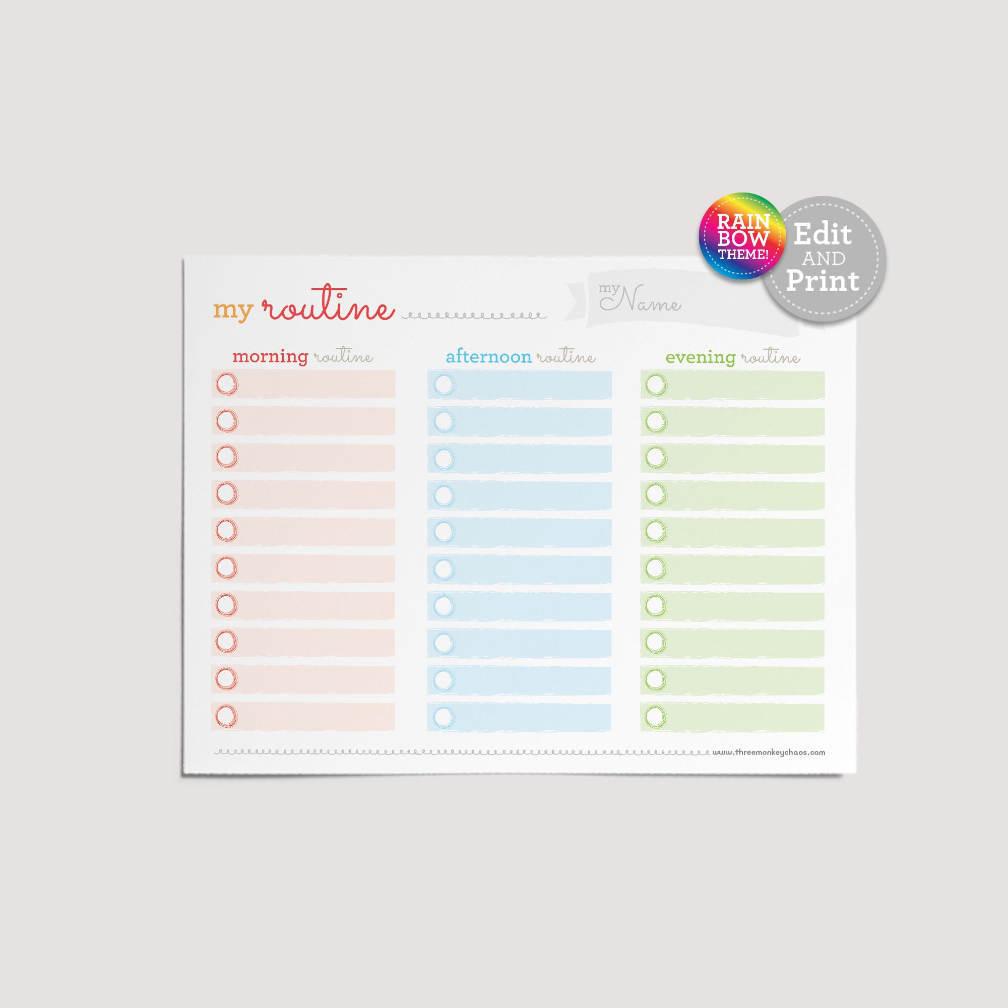 My Routine Rainbow Printable Routine Chart, Morning Afternoon Evening ...