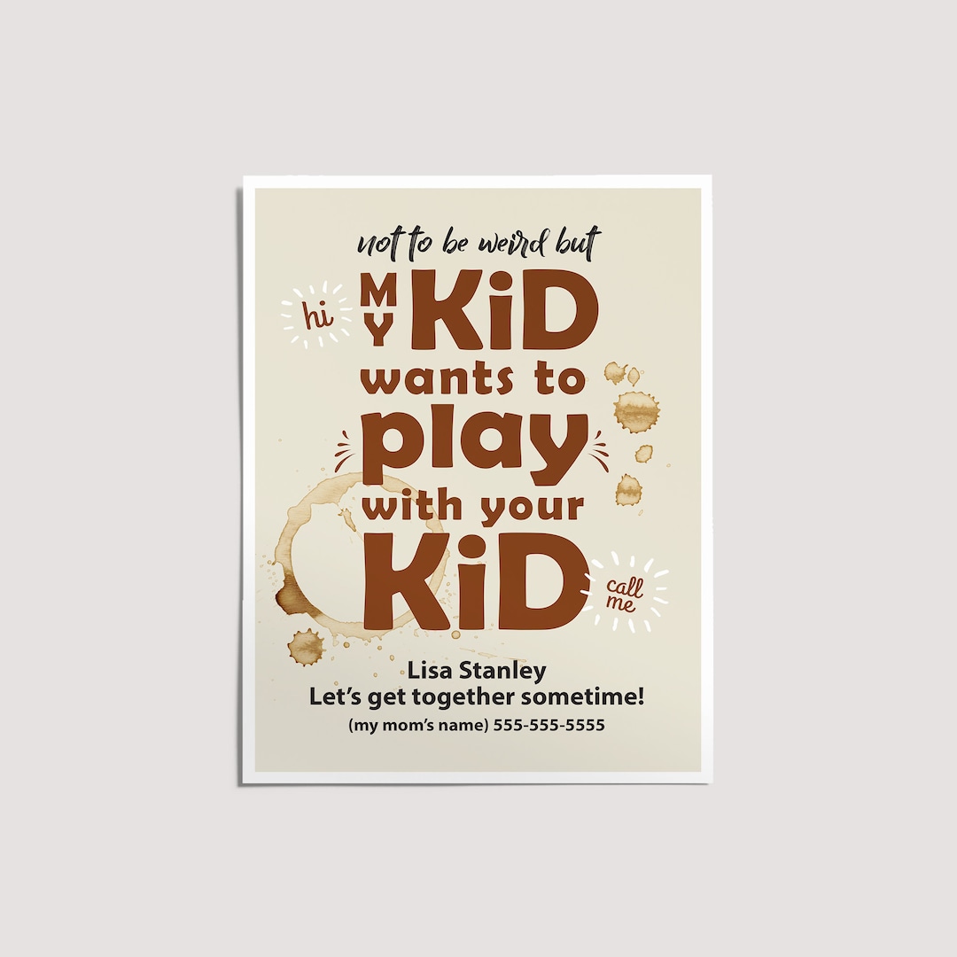 Playdate Card, My Kid Wants to Play With Your Kid, Mom Calling Card ...