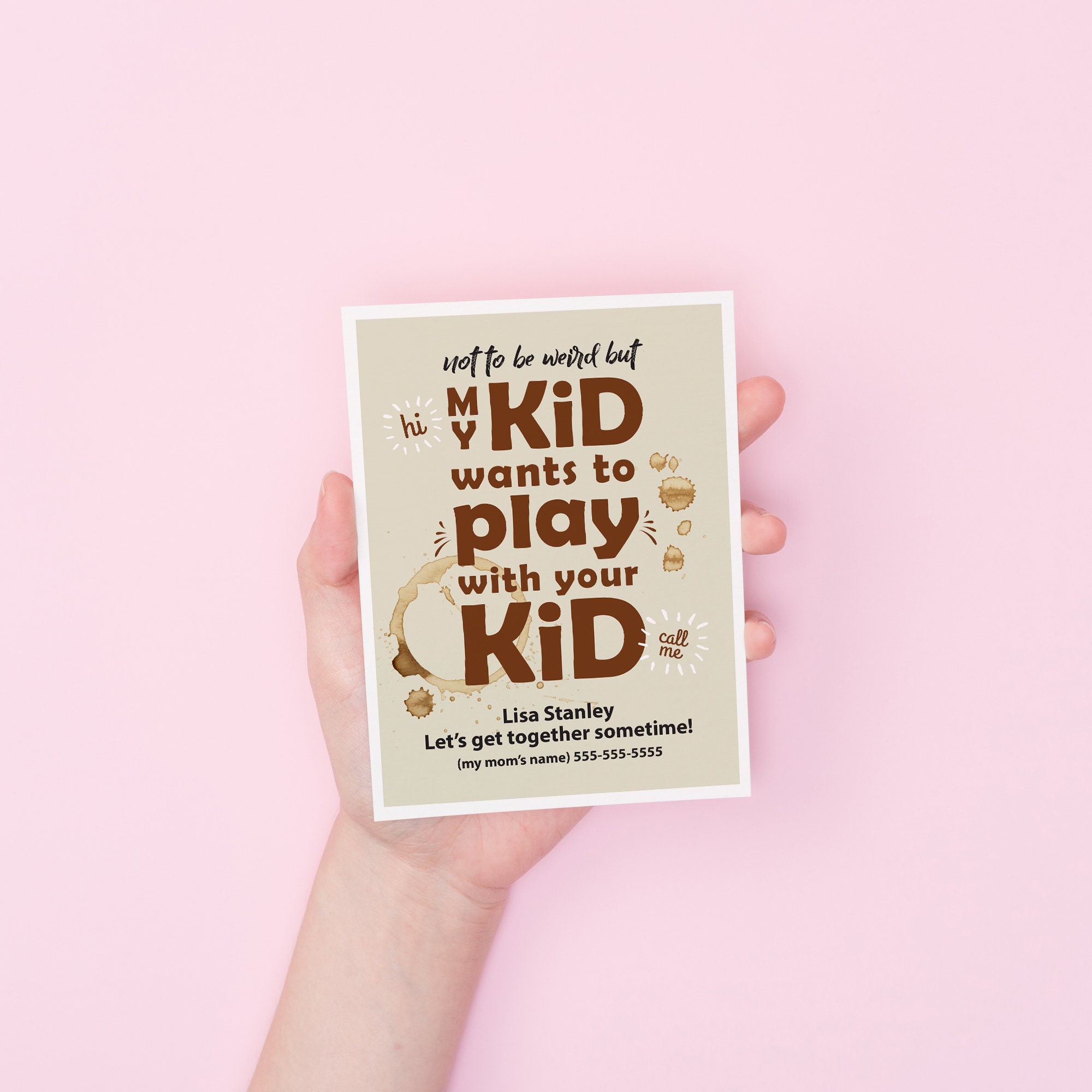 Playdate Card, My Kid Wants to Play With Your Kid, Mom Calling Card ...