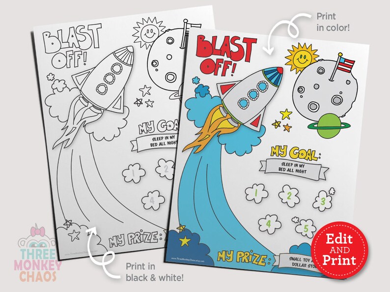 5 Tasks - Rocket Ship Reward Chart, Printable Chore Chart for Kids ...