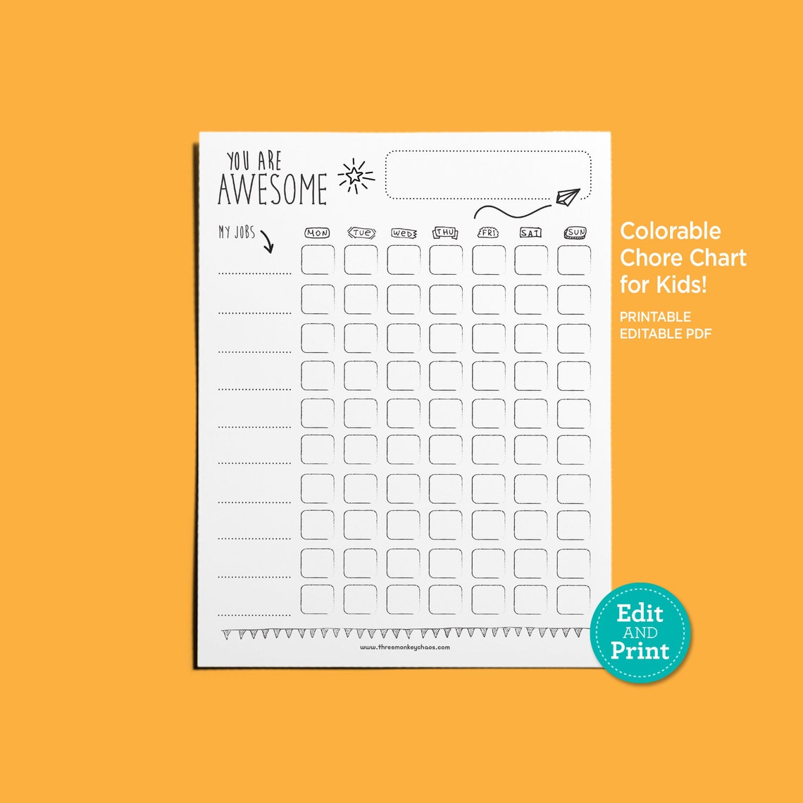 PRINTABLE Job Chart for Kids Colorable Daily Routine | Etsy