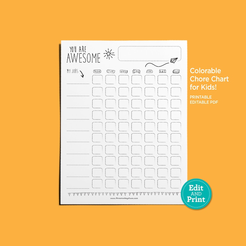 PRINTABLE Job Chart for Kids Colorable Daily Routine Kids Chores ...
