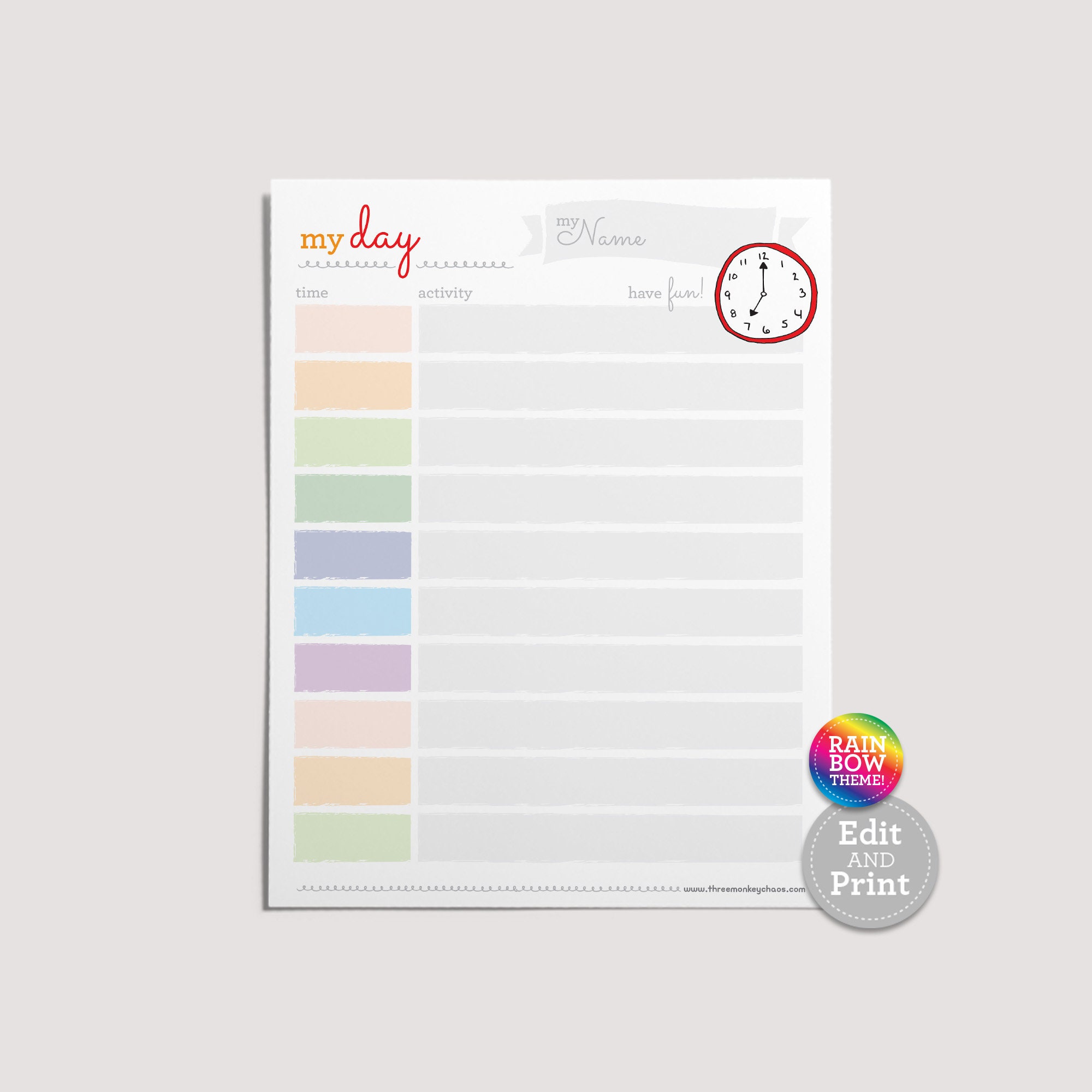 My Day Rainbow Printable Daily Planner, Homeschool Routine Chart, Daily ...