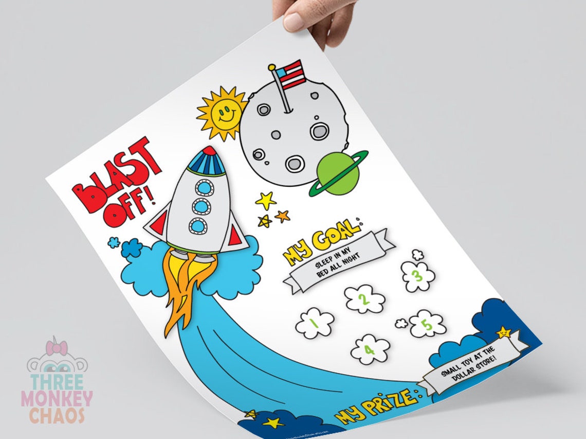 5 Tasks - Rocket Ship Reward Chart, Printable Chore Chart for Kids ...
