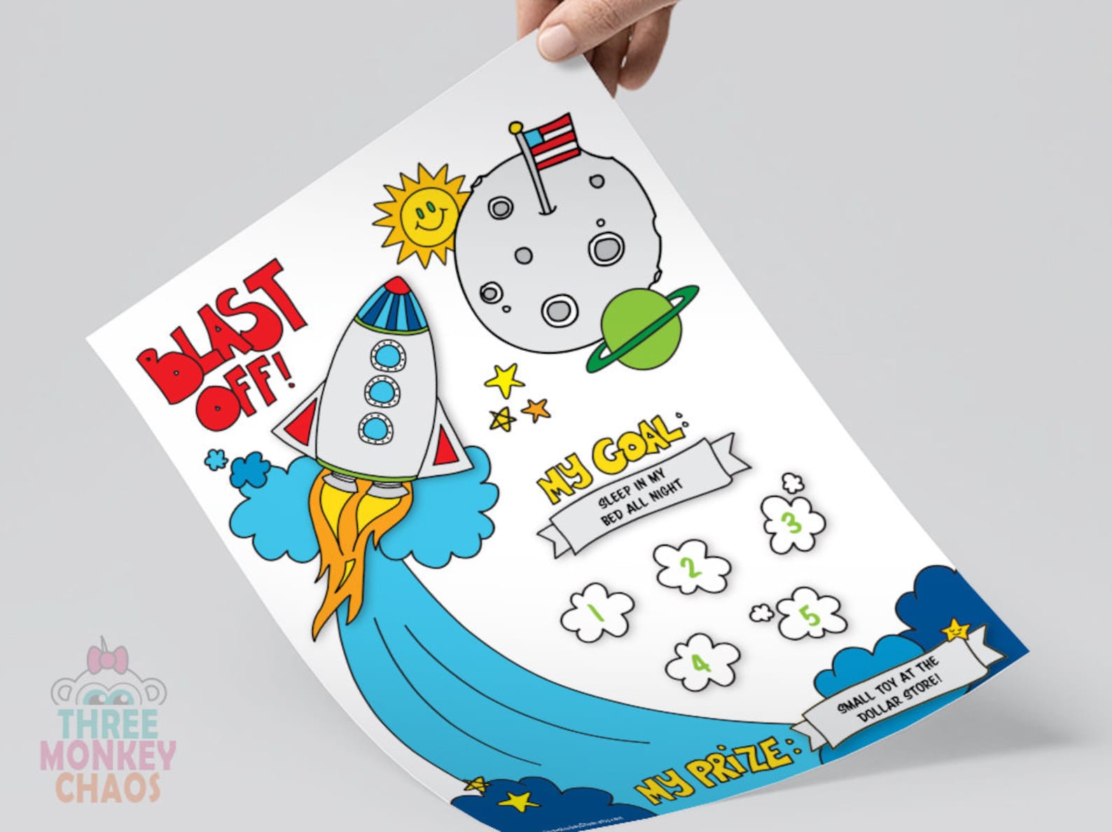 5 Tasks - Rocket Ship Reward Chart, Printable Chore Chart for Kids ...