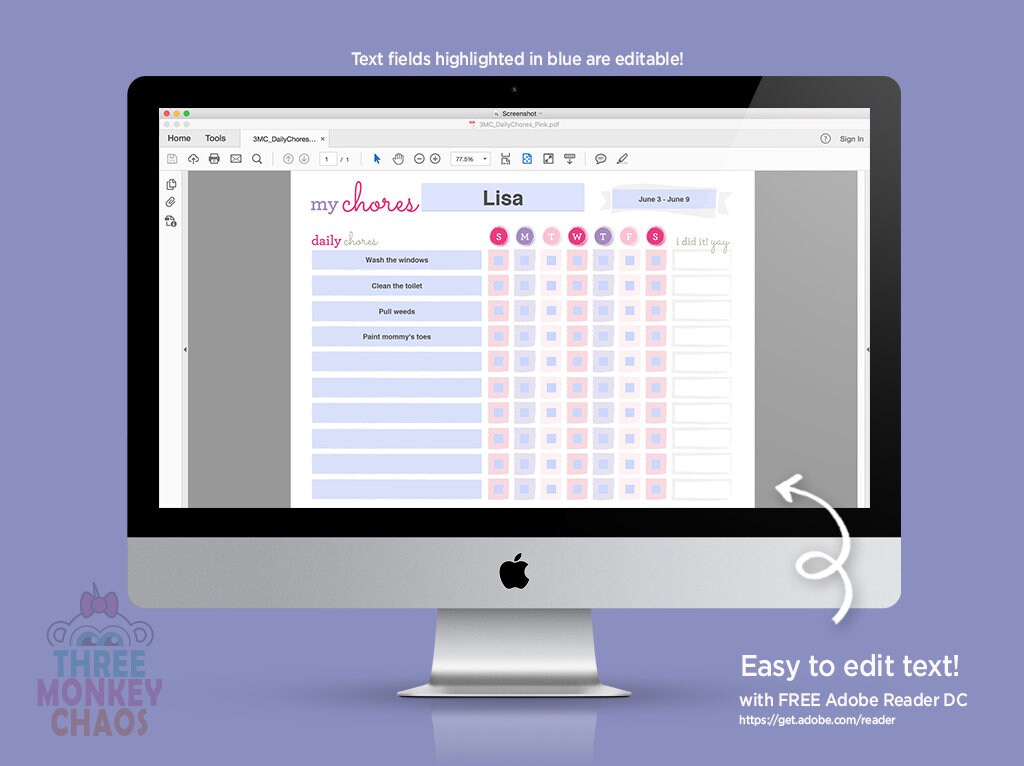 PINK - Routine Chart for Kids | Morning, Evening, Weekly Jobs | Daily ...