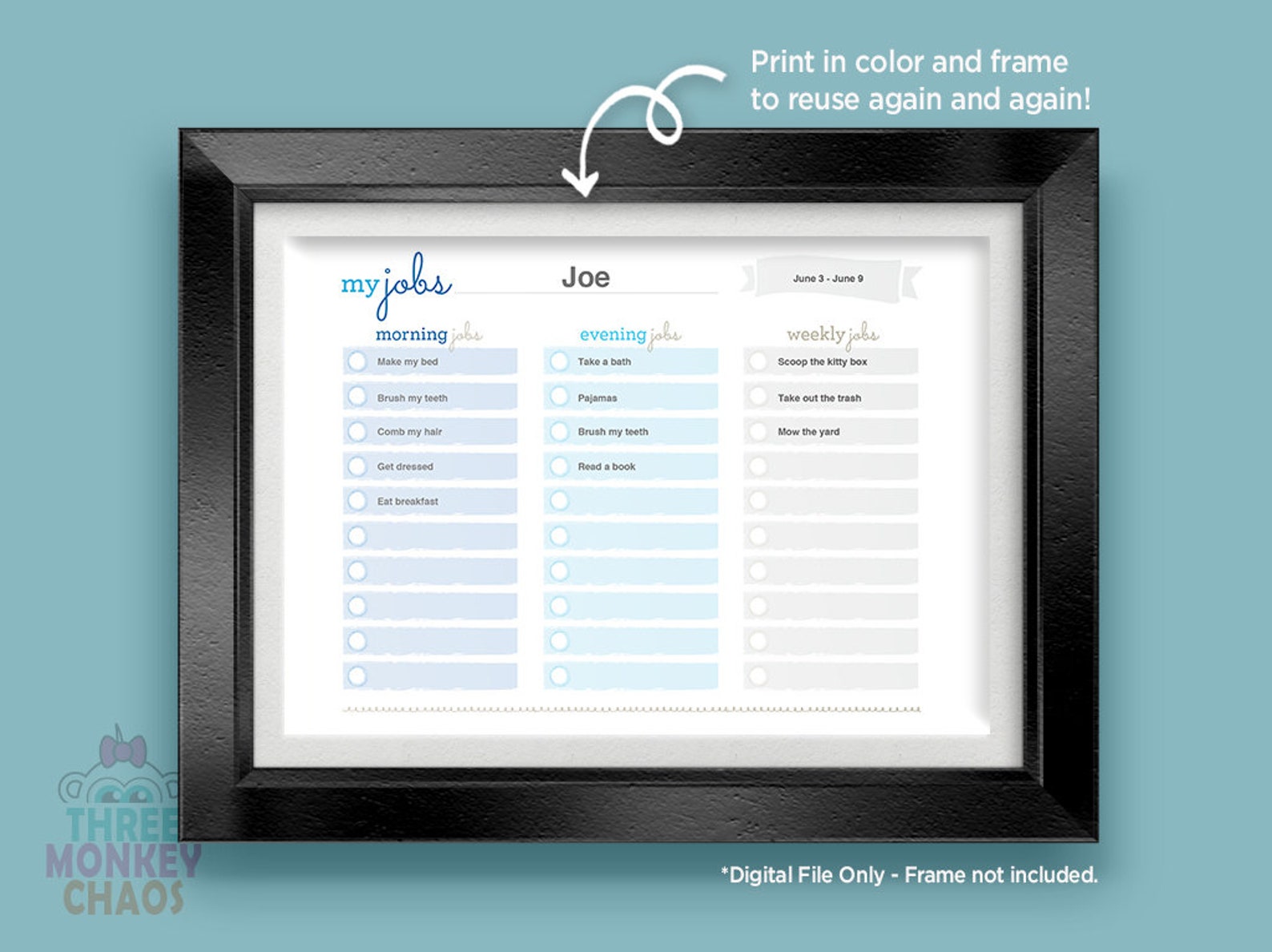 Blue - Routine Chart for Kids | Morning, Evening, Weekly Jobs | Daily ...