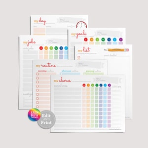 BUNDLE Chore Charts - Rainbow | Printable Chore Chart, Goal Chart ...