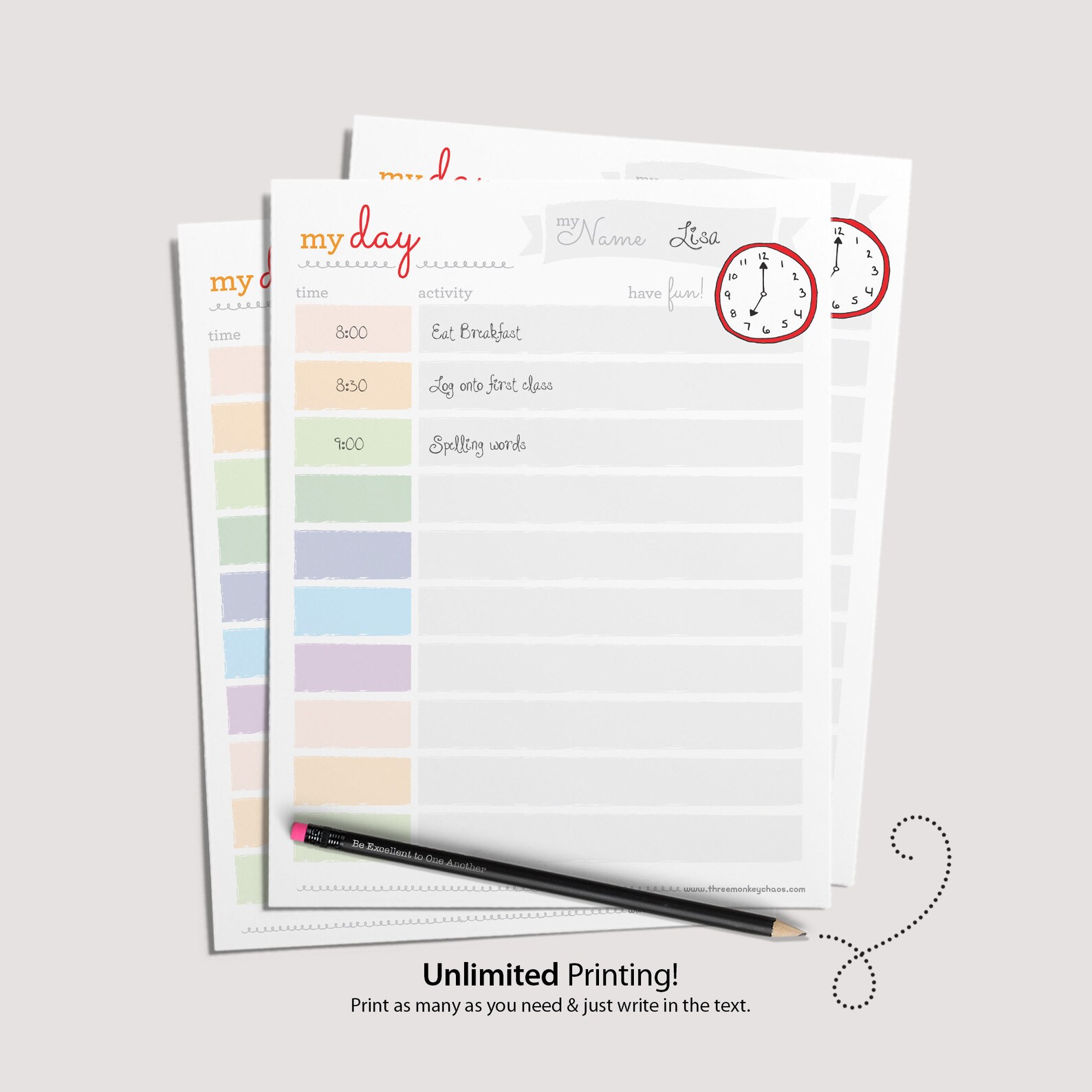 My Day Rainbow Printable Daily Planner, Homeschool Routine Chart, Daily ...