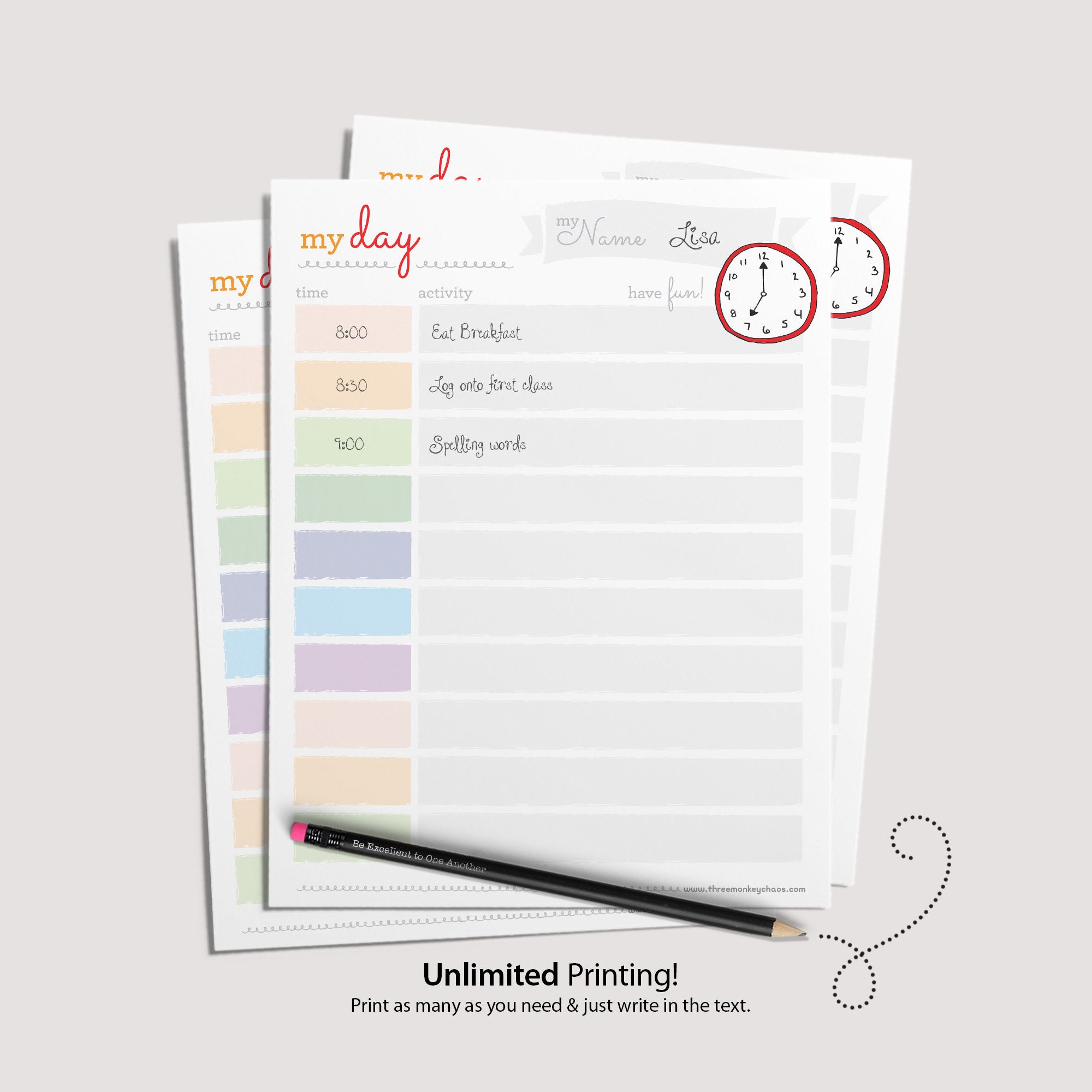 My Day Rainbow Printable Daily Planner, Homeschool Routine Chart, Daily ...