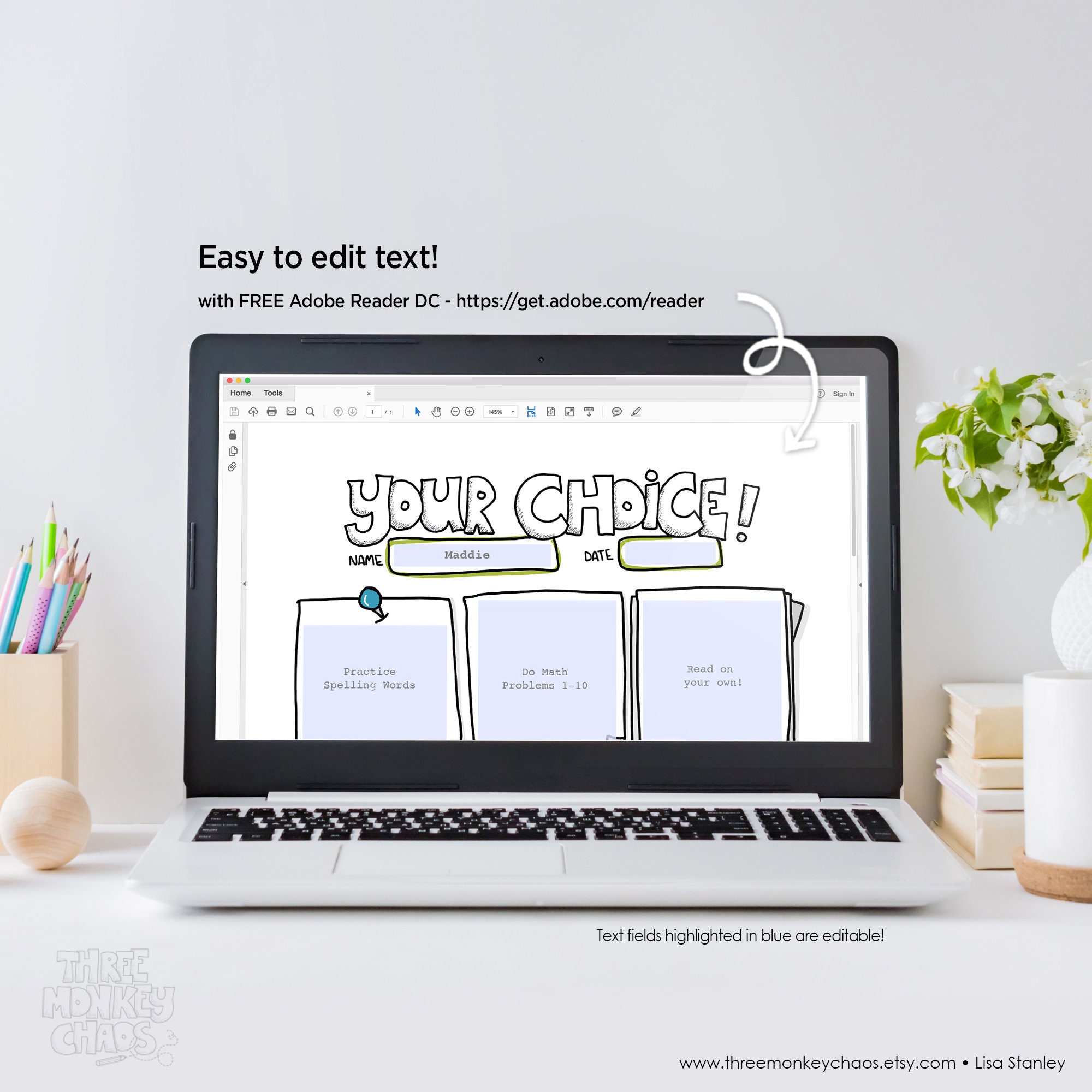 Choice Board Homework Chart Chore Chart Reward Virtual | Etsy