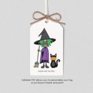 Printable Witch Halloween Gift Tag, Halloween Favor Tag, Wicked Witch ...