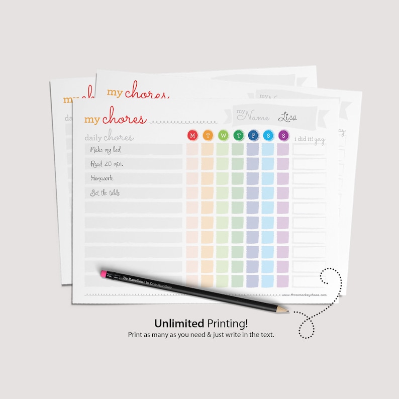 My Chores Rainbow Printable Chore Chart, Jobs for Kids, Behavior Chart ...