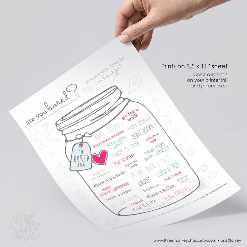 PRINTABLE I'm Bored Jar Activities for Kids Stay at - Etsy