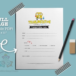 FULL PAGE - Transportation Change | School Excuse Note | Note for ...